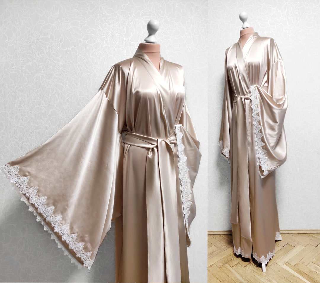 Long Satin Robe, Silk Kimono Robe, Long Dressing Gown Women, Silk ...
