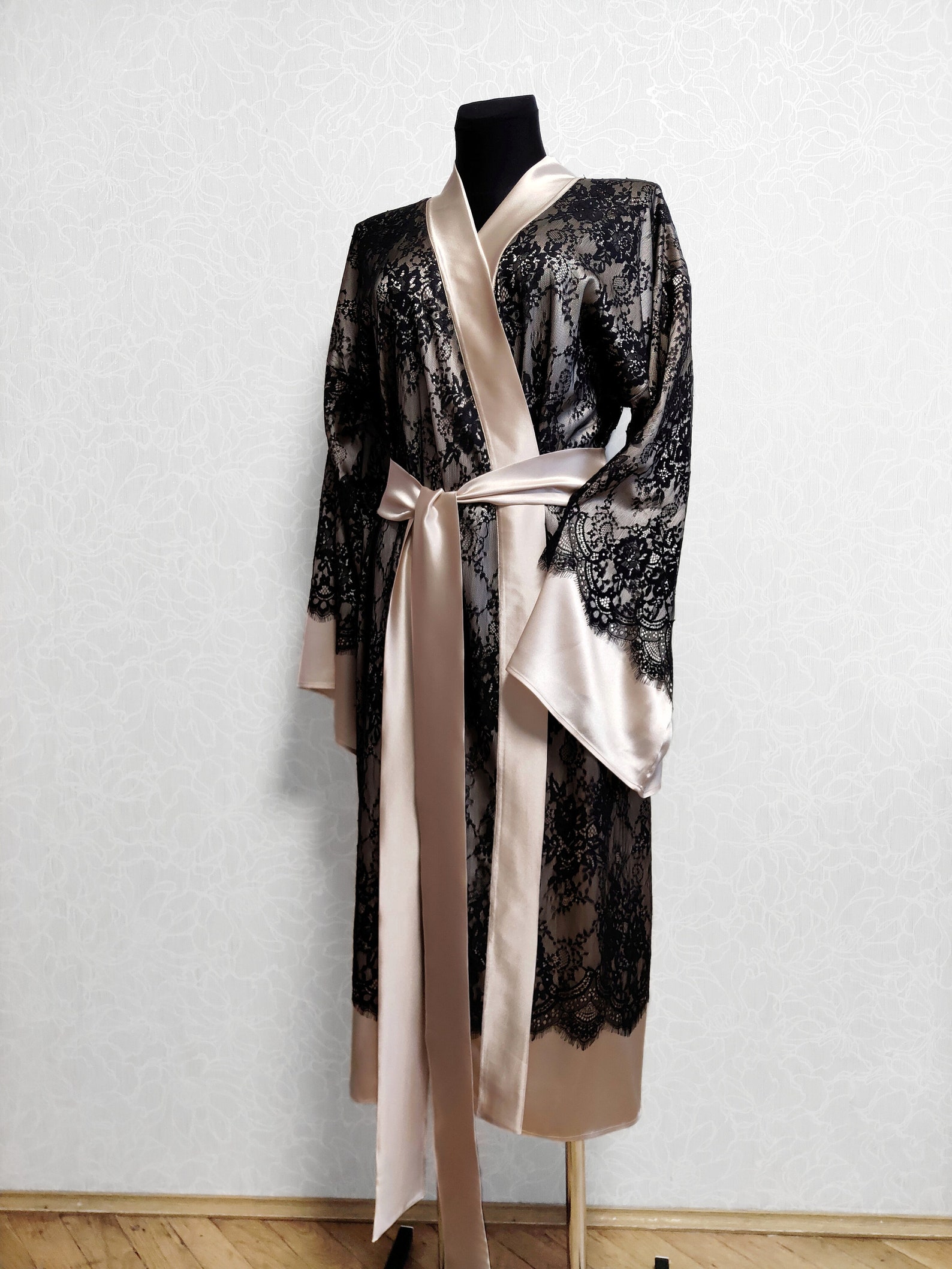 Long Silk Robe Silk Kimono Robe Boudoir Robe 100 Silk Plus Etsy