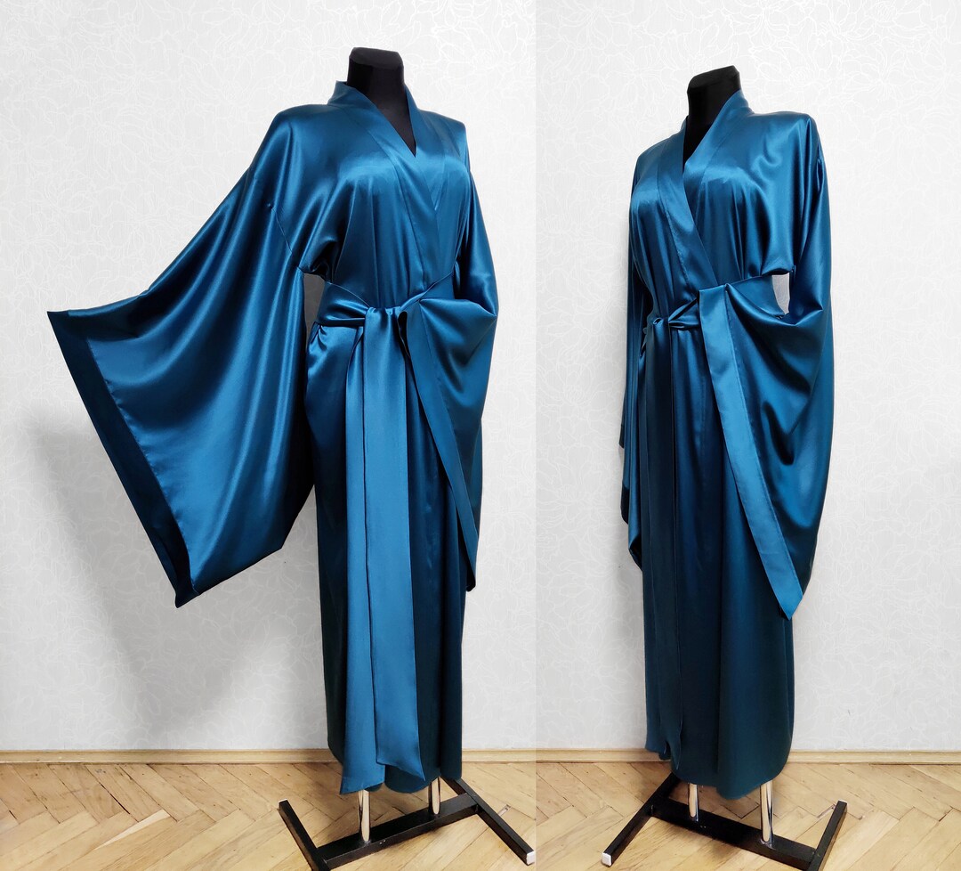 Long Satin Robe Silk Kimono Robe Kimono Dressing Gown Silk - Etsy