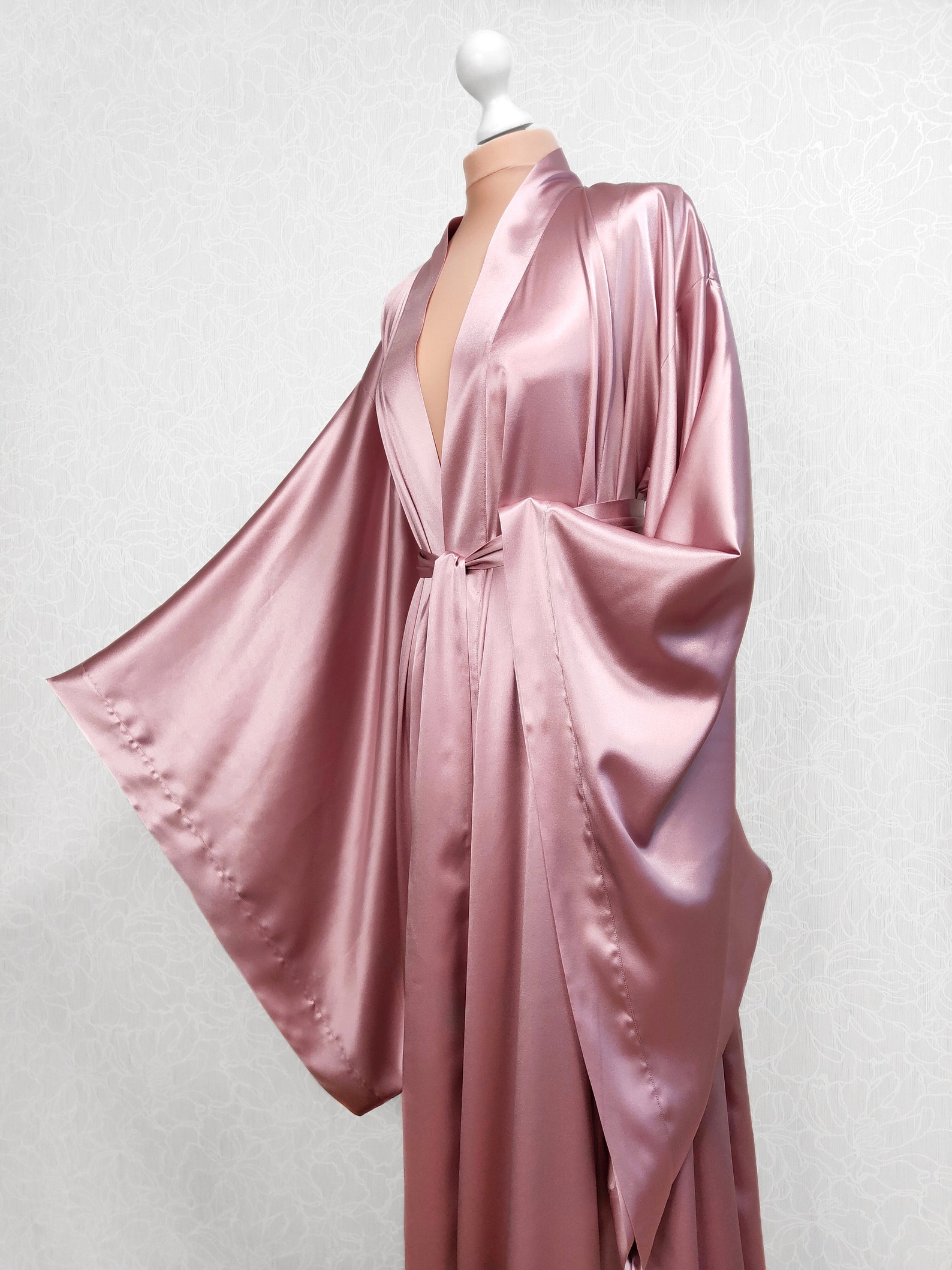 Long Satin Robe Floor Length Robe Kimono Dressing Gown Silk Etsy