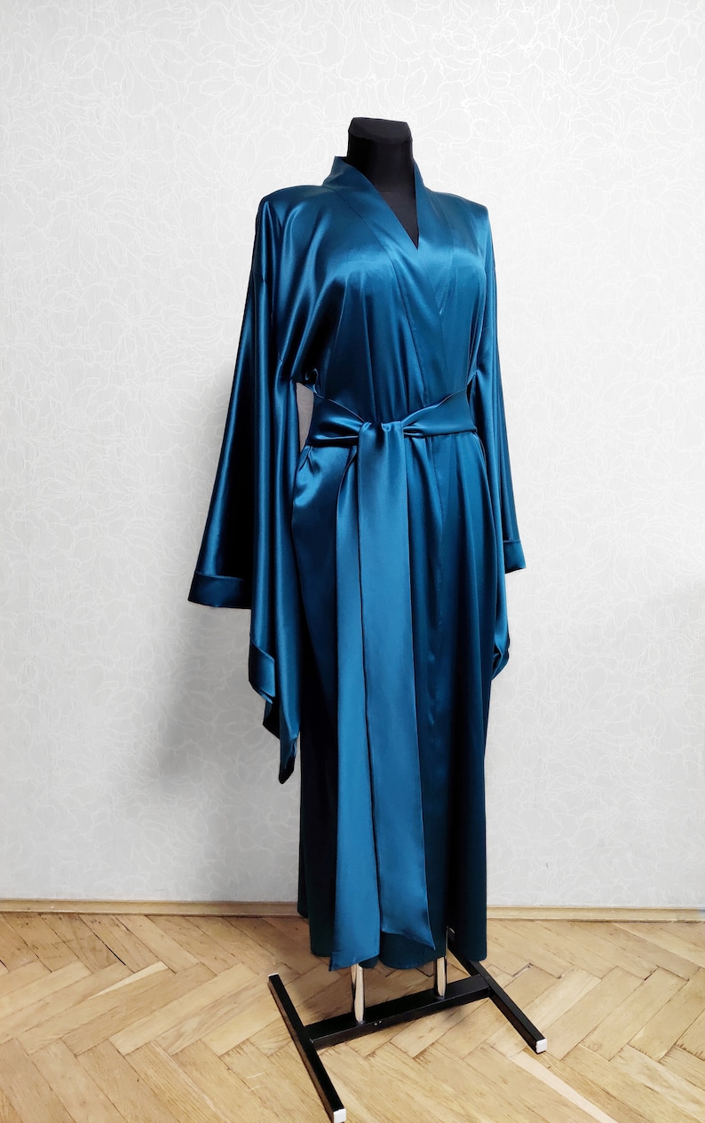 Long satin robe silk kimono robe kimono dressing gown silk | Etsy