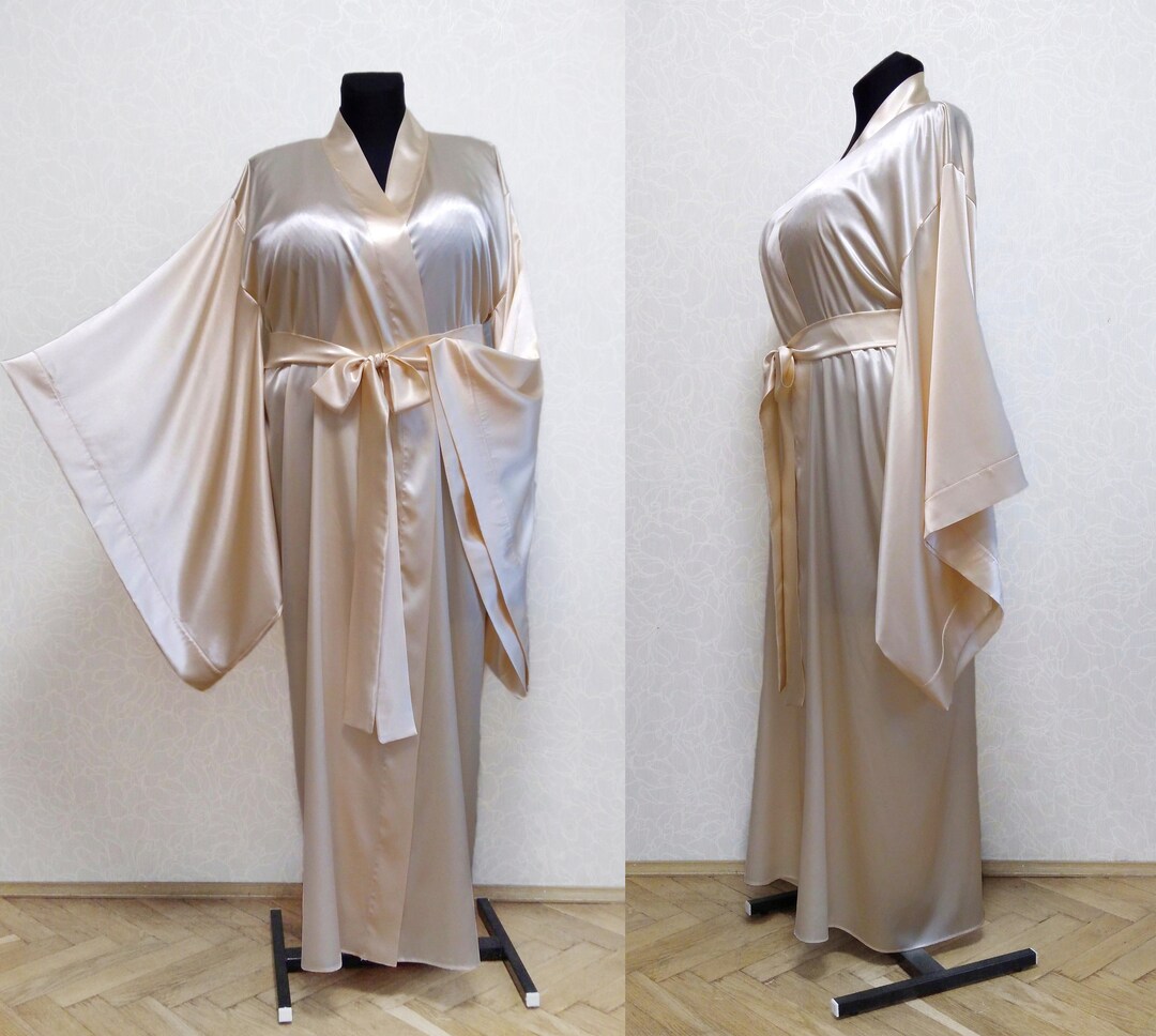 Plus Size Kimono Robe Beige Maxi Robe 24 Colors Mulberry - Etsy