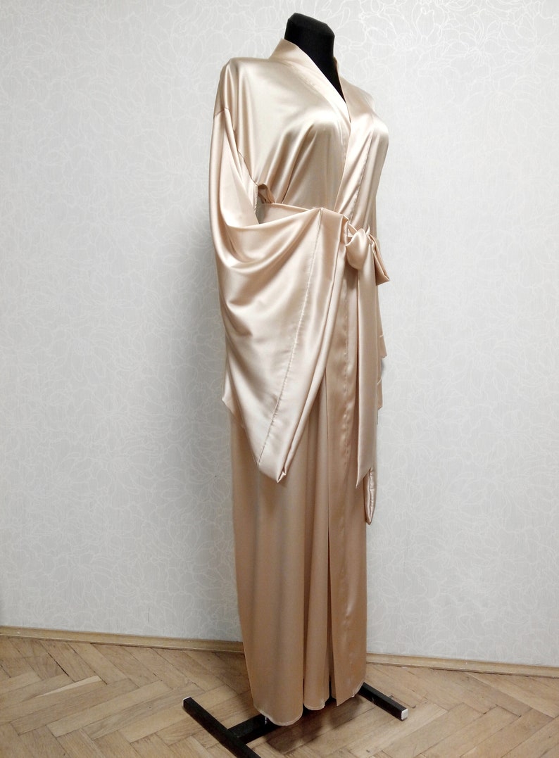Long Satin Robe Beige Floor Length Robe 24 Colors Mulberry | Etsy