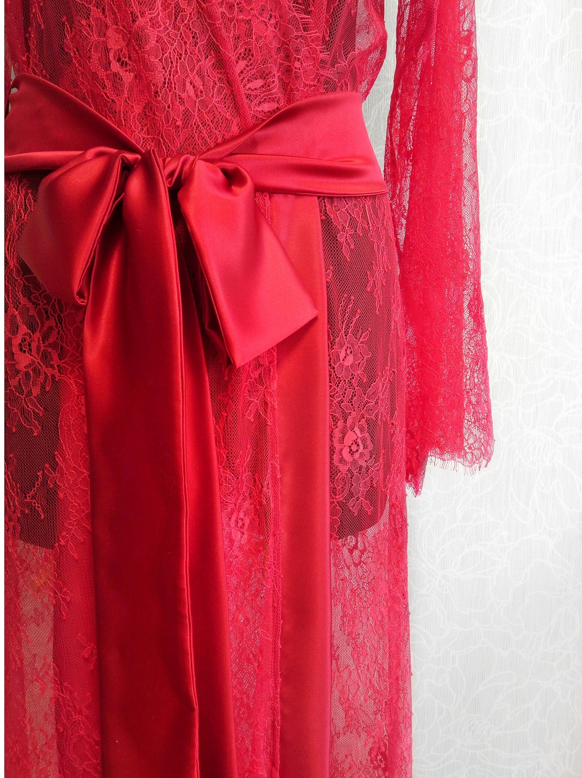 Maxi Lace Robe Red Lace Robe Erotic Lingerie See Through | Etsy