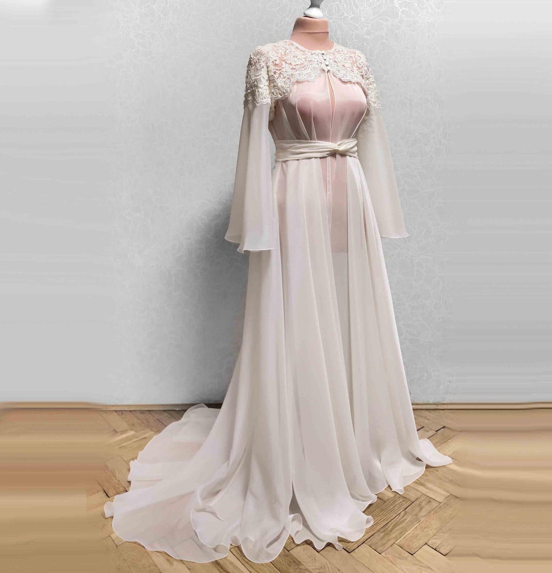 Sheer Robe With Train, See Through Wedding Robe, Fairytale Wedding Robe ...