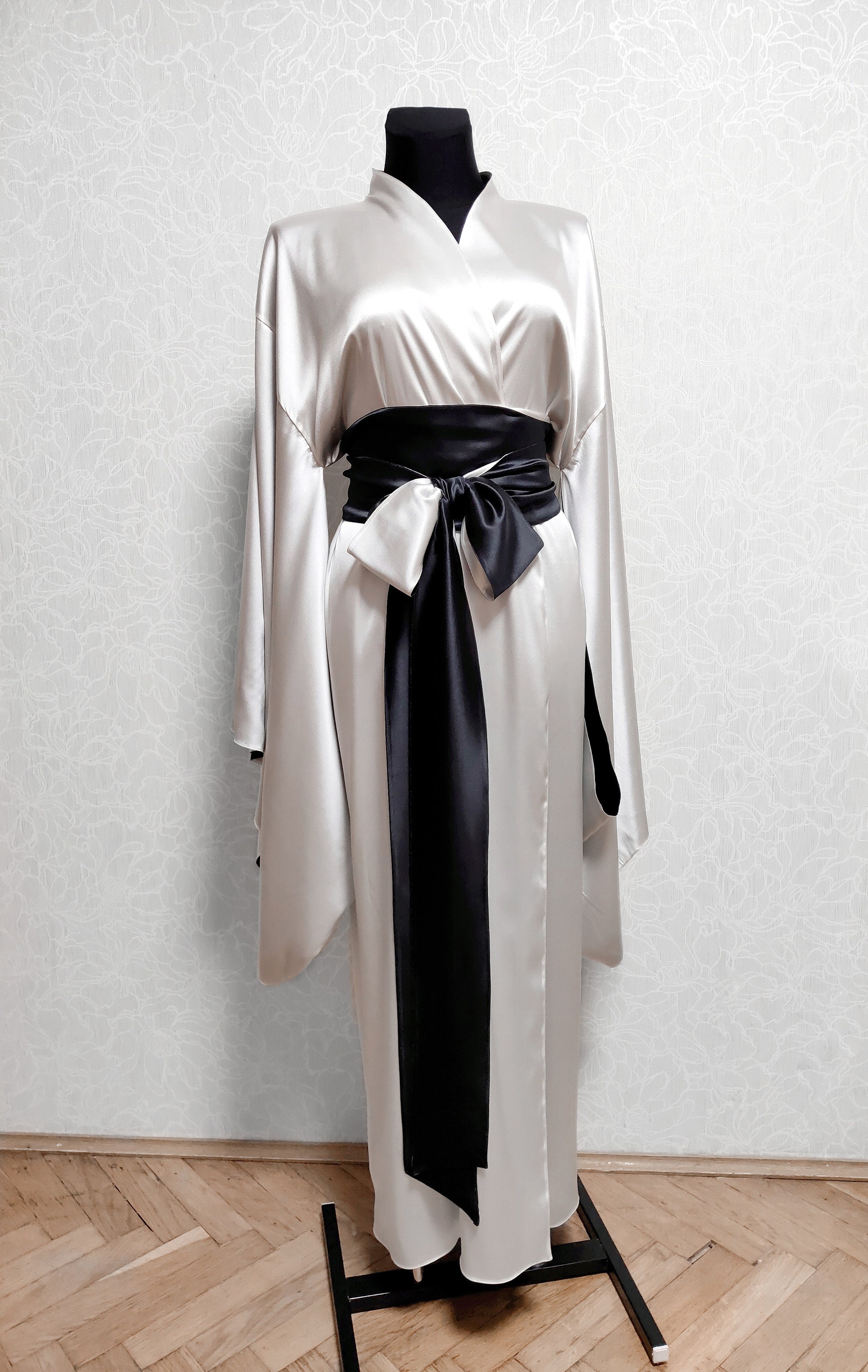 Long Satin Robe Silk Kimono Robe Double Sided Kimono Dress Etsy