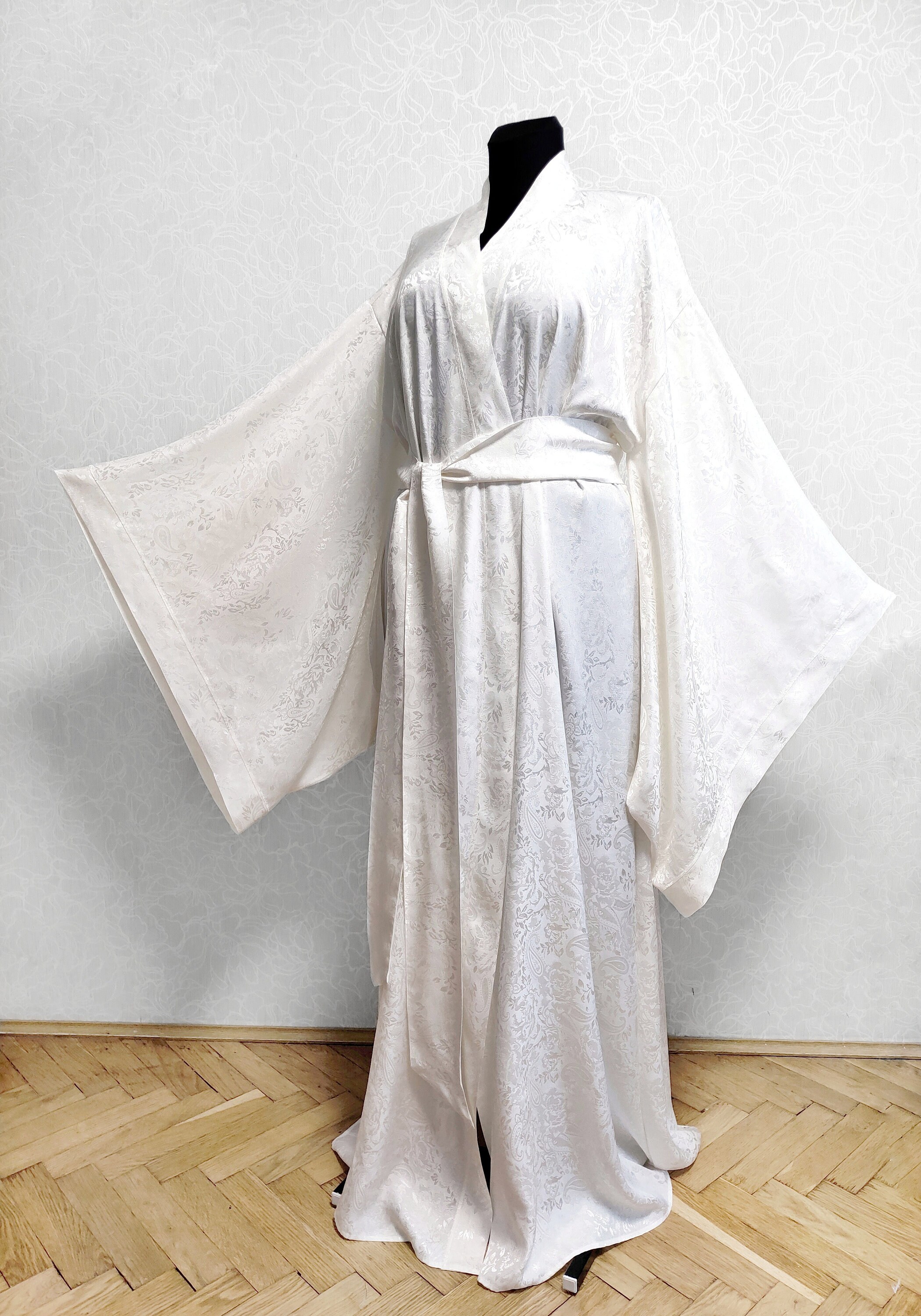 Cotton kimono robe floor length robe White bride robe plus | Etsy