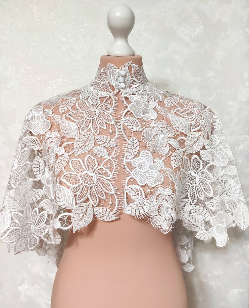 Floral Macrame Lace Wedding Bolero: White Flower Bridal Cape Veil - Etsy