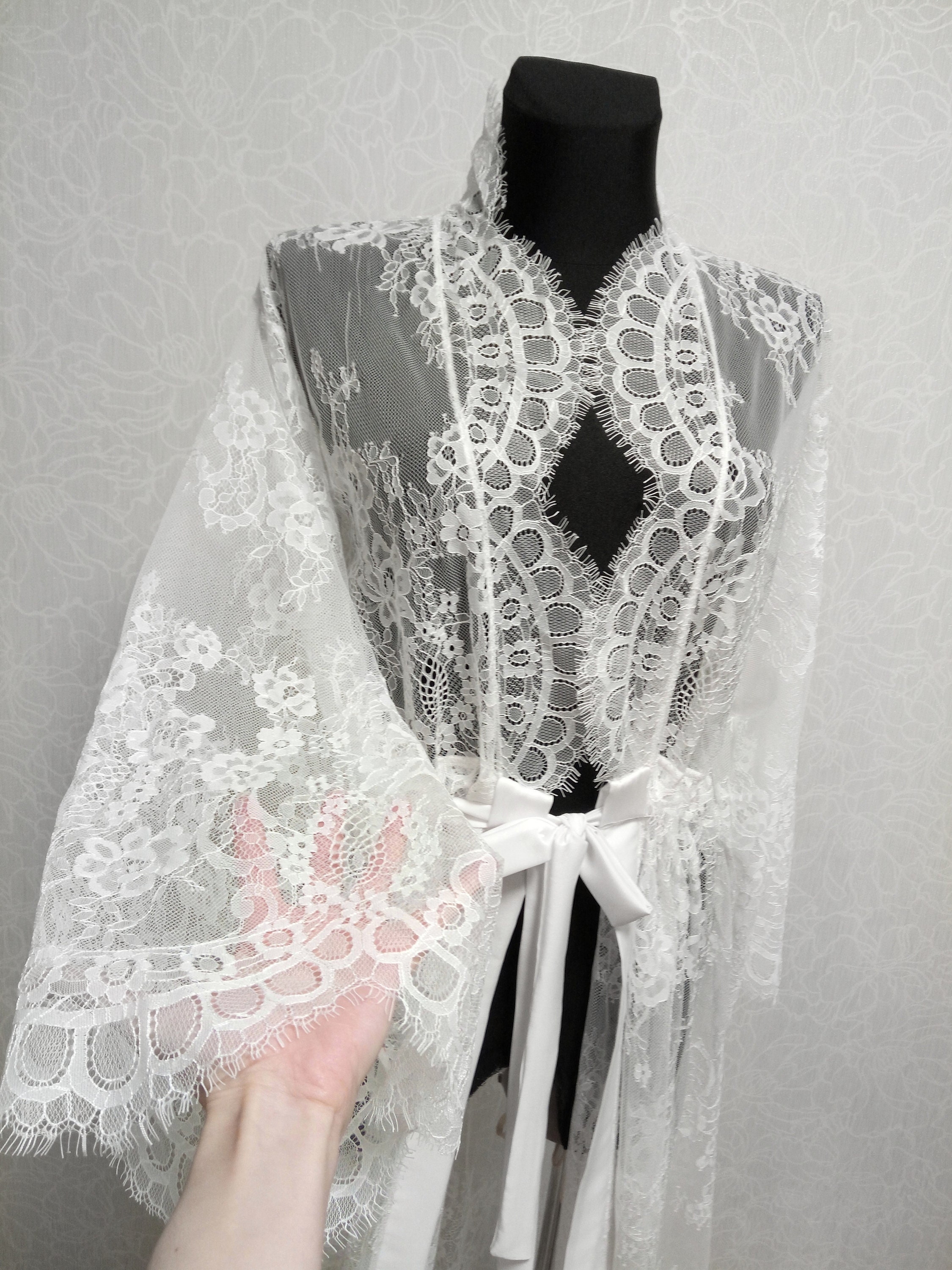 White sheer robe with train White bridal robe long see - Etsy België