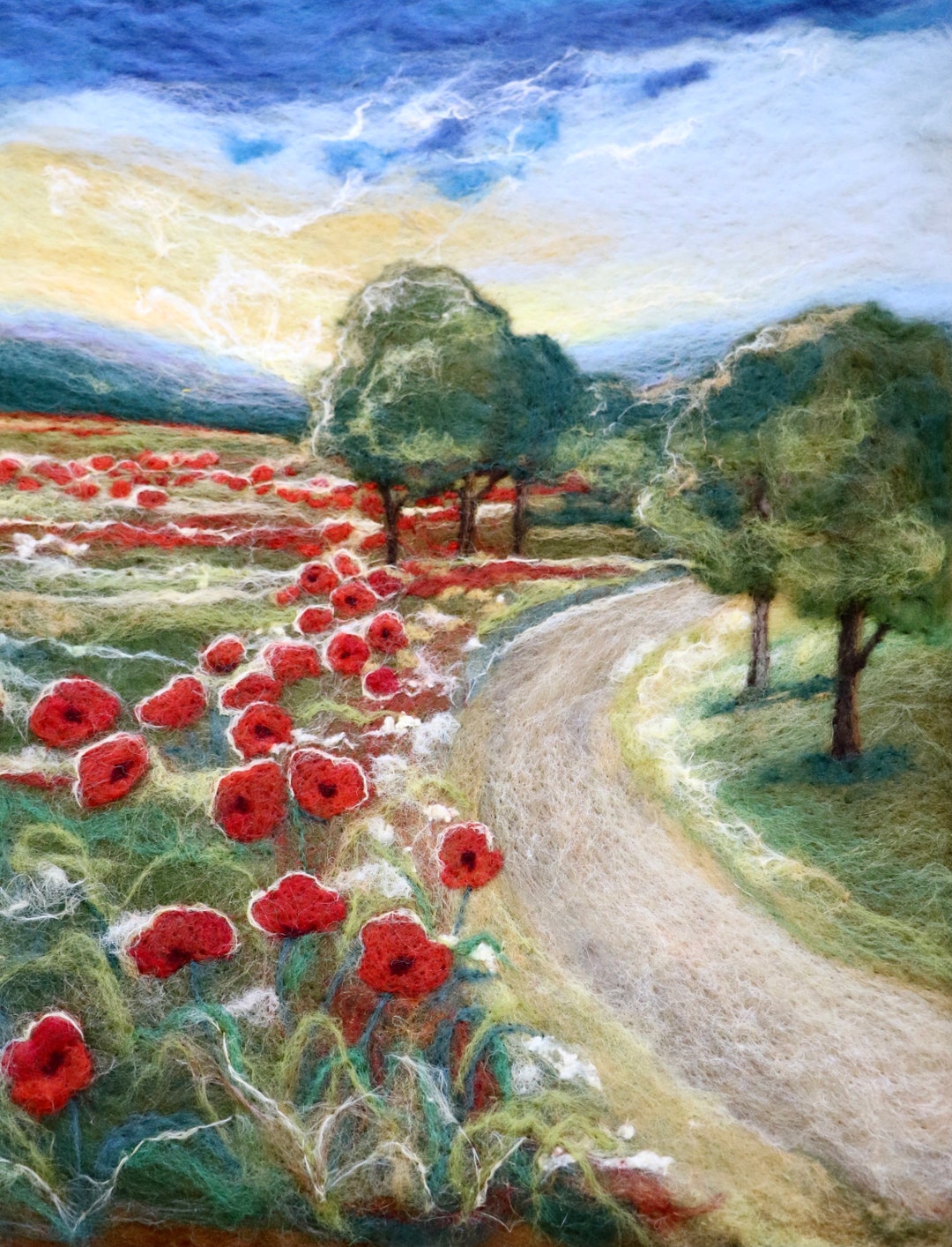 Needle Felted Painting - Poppy Art - Wool Picture - Felted Painting ...