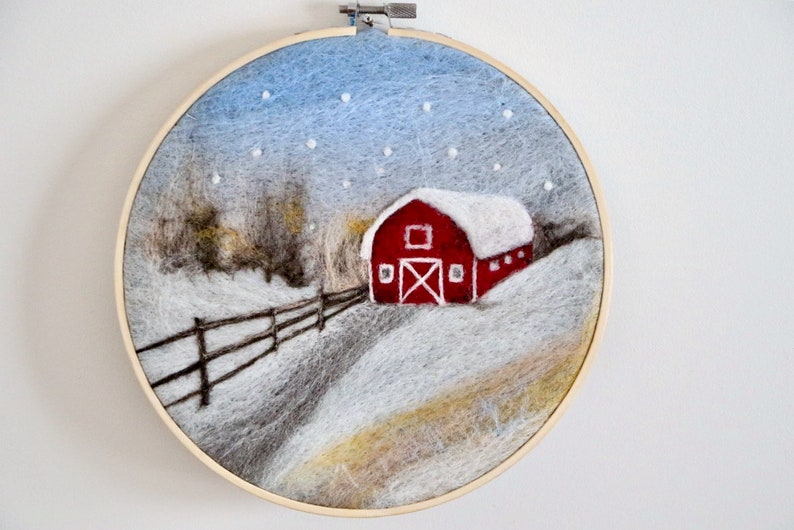 Needle Felted Painting Lesson - Felted Red Barn - DIY Craft - Beginner ...