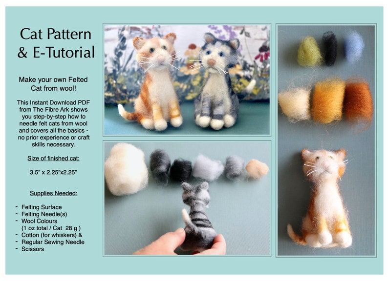 Cat Felted Tutorial - Needle Felted Cat - PDF Download Pattern - Custom ...