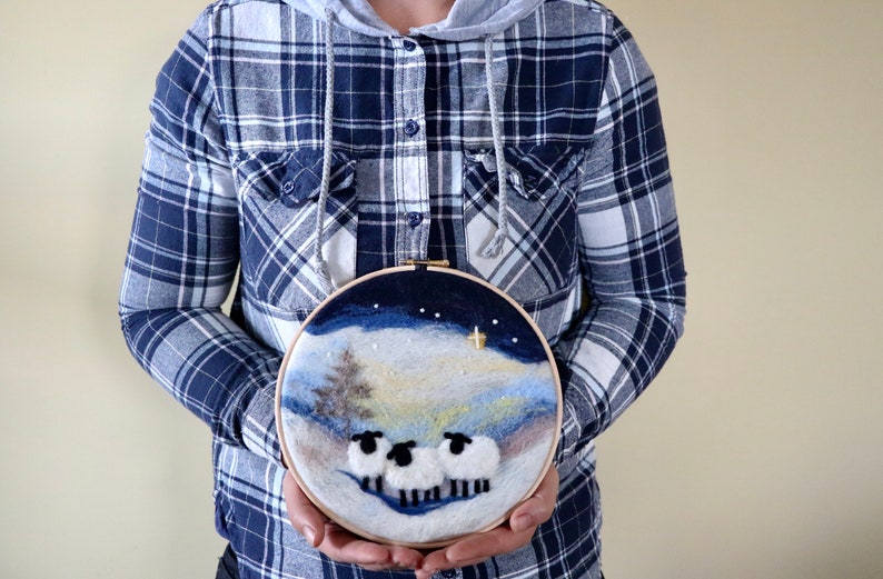 Sheep Felted Painting Kit Landscape Picture Needlepoint | Etsy