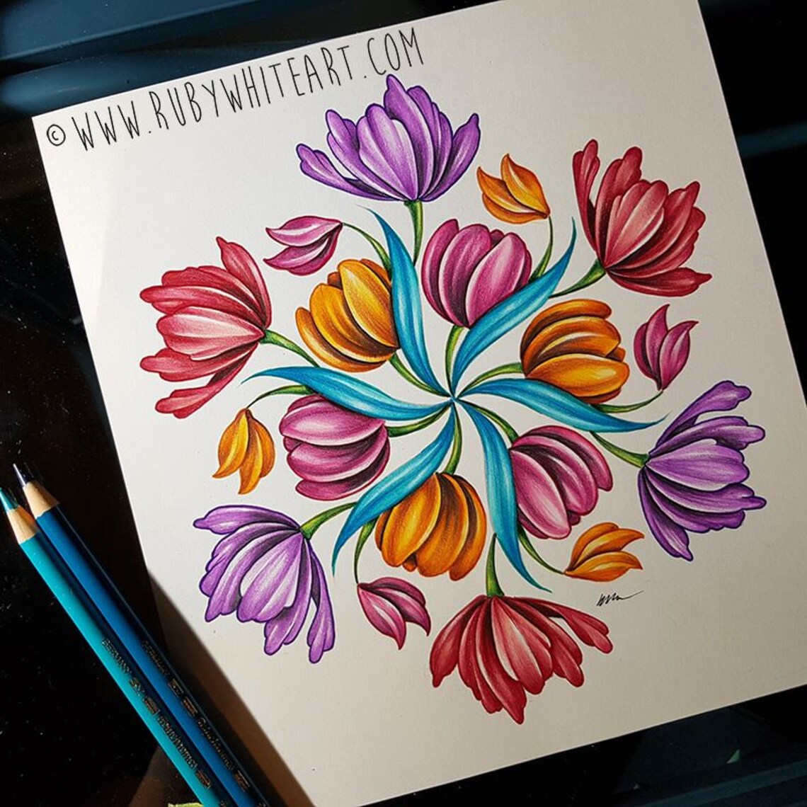 Tulip Mandala colouring Adult Coloring Books / Pages | Etsy