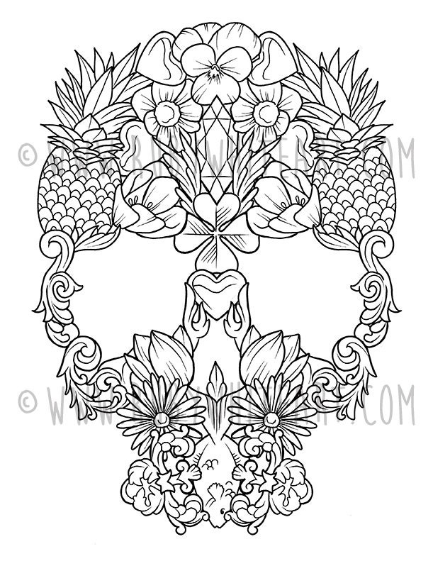 Flower Skull colouring Adult Coloring Books / Pages - Etsy