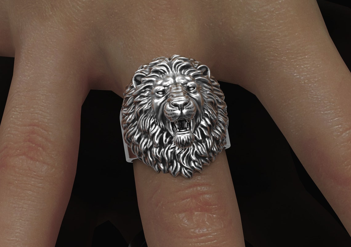 Lion Ring Silver Lion Ring Angry Lion Ring Antique Silver | Etsy