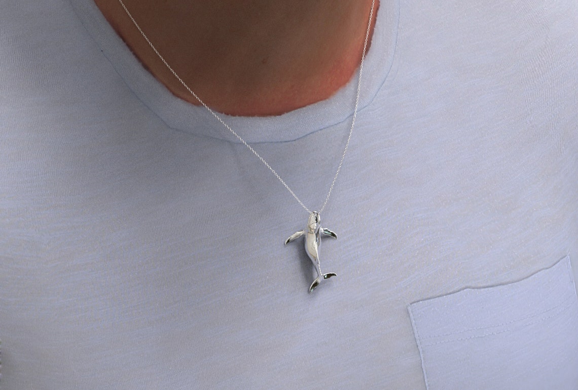 Sterling Silver Humpback Whale Charm Pendant Necklace, Whale Pendant ...