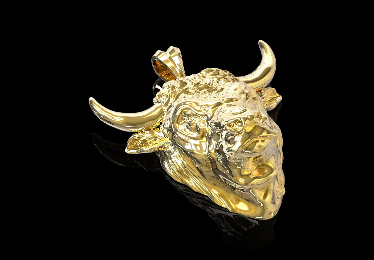 18K Gold Plated Bull Head Pendant, Angry Bull Necklace, Men Bull ...