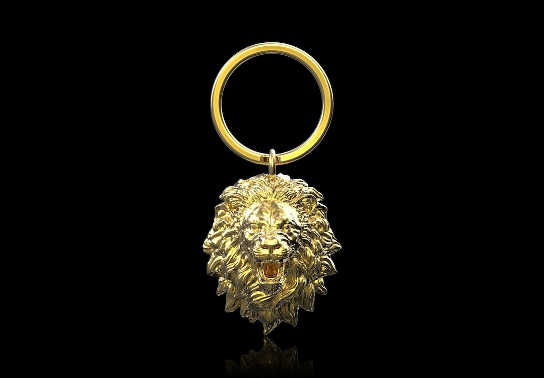 Yellow Gold Plate Men Roaring Lion Keychain, Lion Keyring, Leo Keychain ...