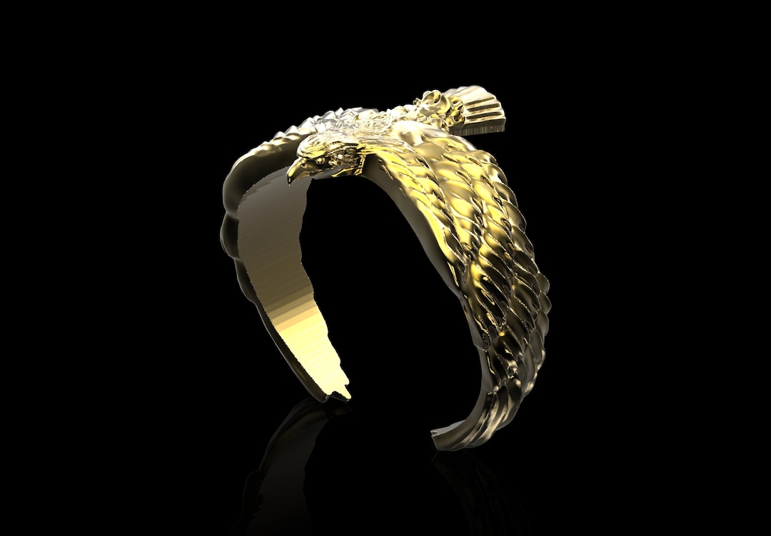 18K Gold Plated Eagle Ring, Thunderbird Ring Hawk Ring, Mens Statement ...