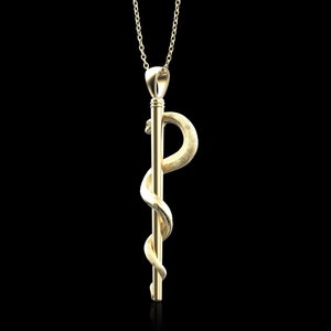 Bronze Rod of Asclepius Medicine Symbol Pendant, Statue of Medical ...