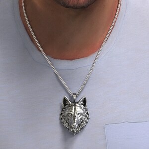 Personalized Large Size Wolf Pendant Necklace, Sterling Silver Wolf ...