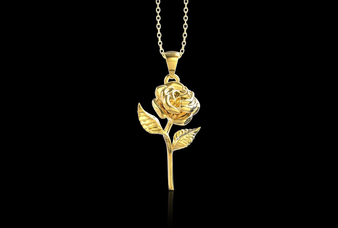 18K Gold Plated Rose Pendant, Rose Necklace, Necklace for Men, Gift for ...