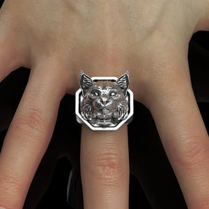 Sterling Silver Bobcat Head Ring, Animal Ring for Man, Bobcat Jewelry ...