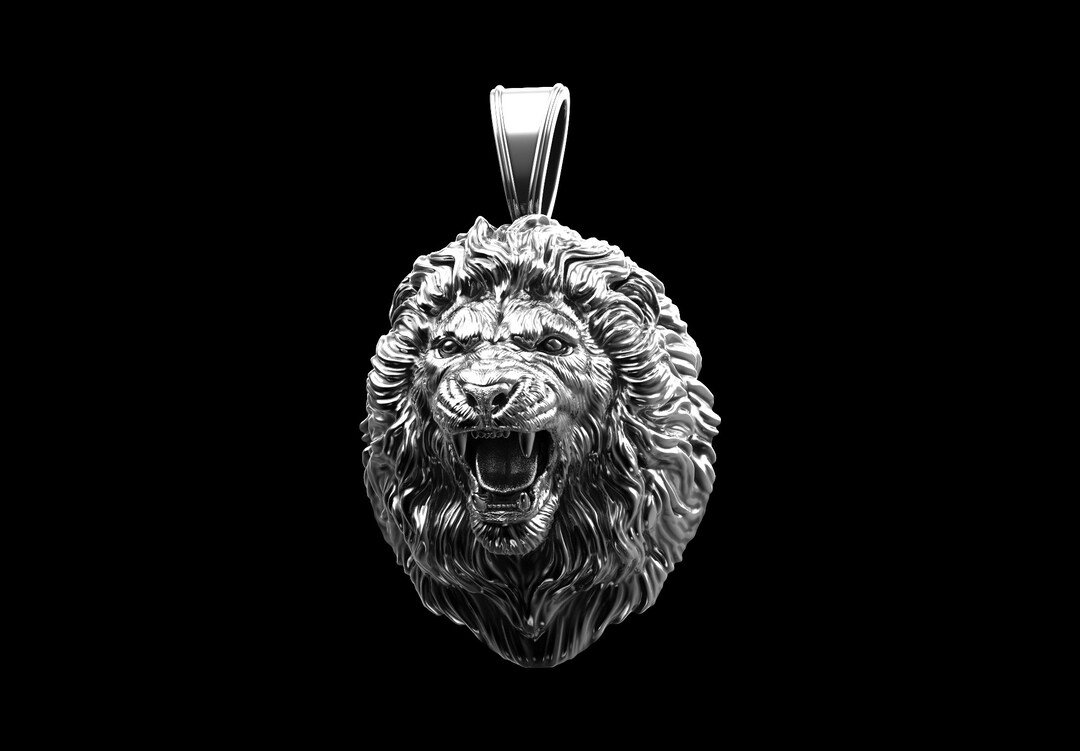 Antique Sterling Silver Angry Lion Pendant, Lion Hunting Prey Necklace ...