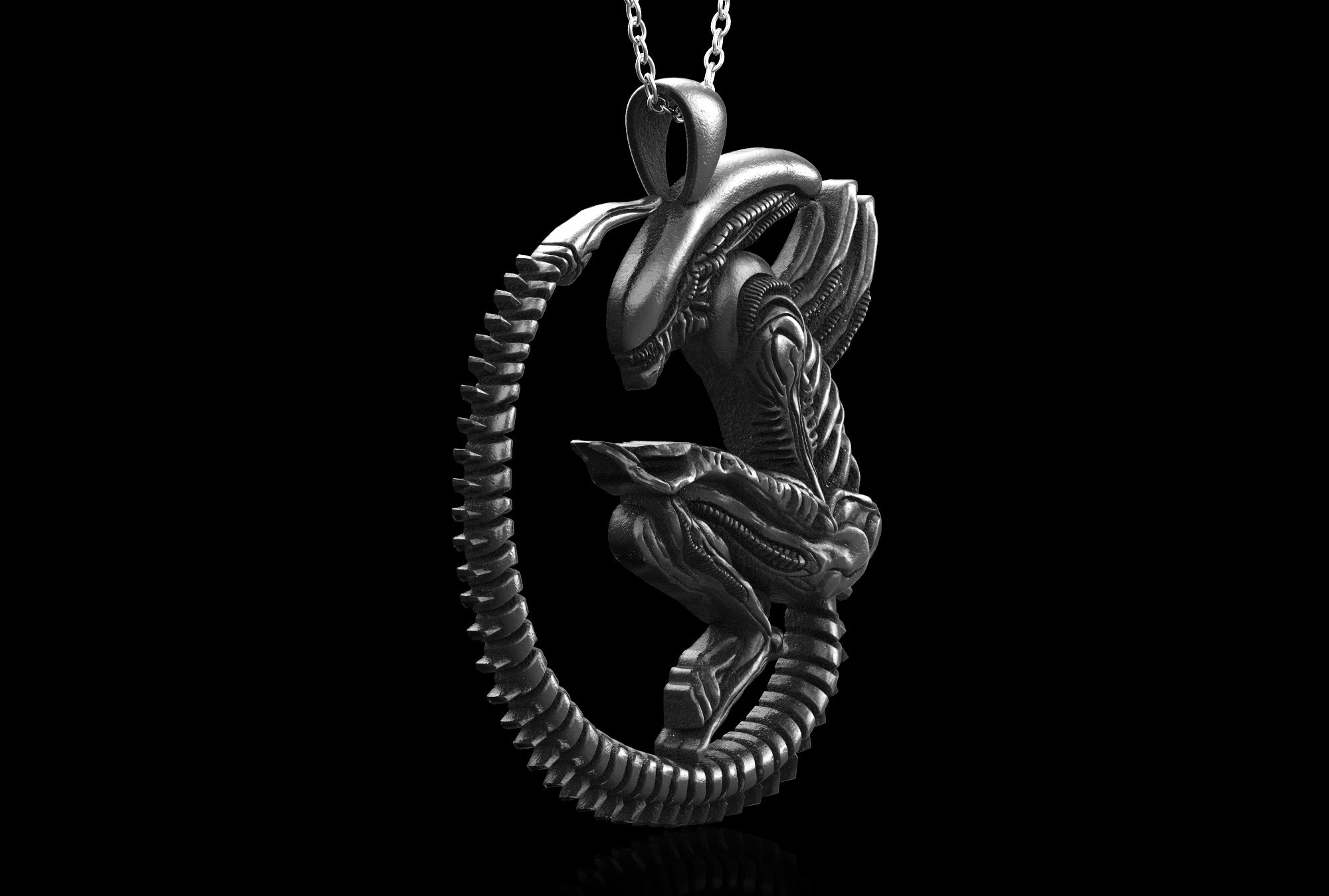 Black Steel Alien Xenomorph Necklace Pendant H.R. Giger - Etsy