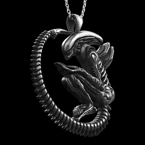 Black Steel Alien Xenomorph Necklace Pendant, H.R. Giger Inspired ...