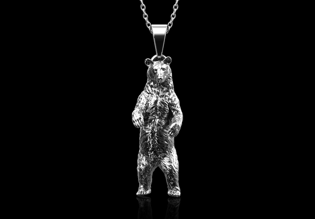 Sterling Silver Big Brown Standing Bear Pendant, Grizzly Bear Necklace ...