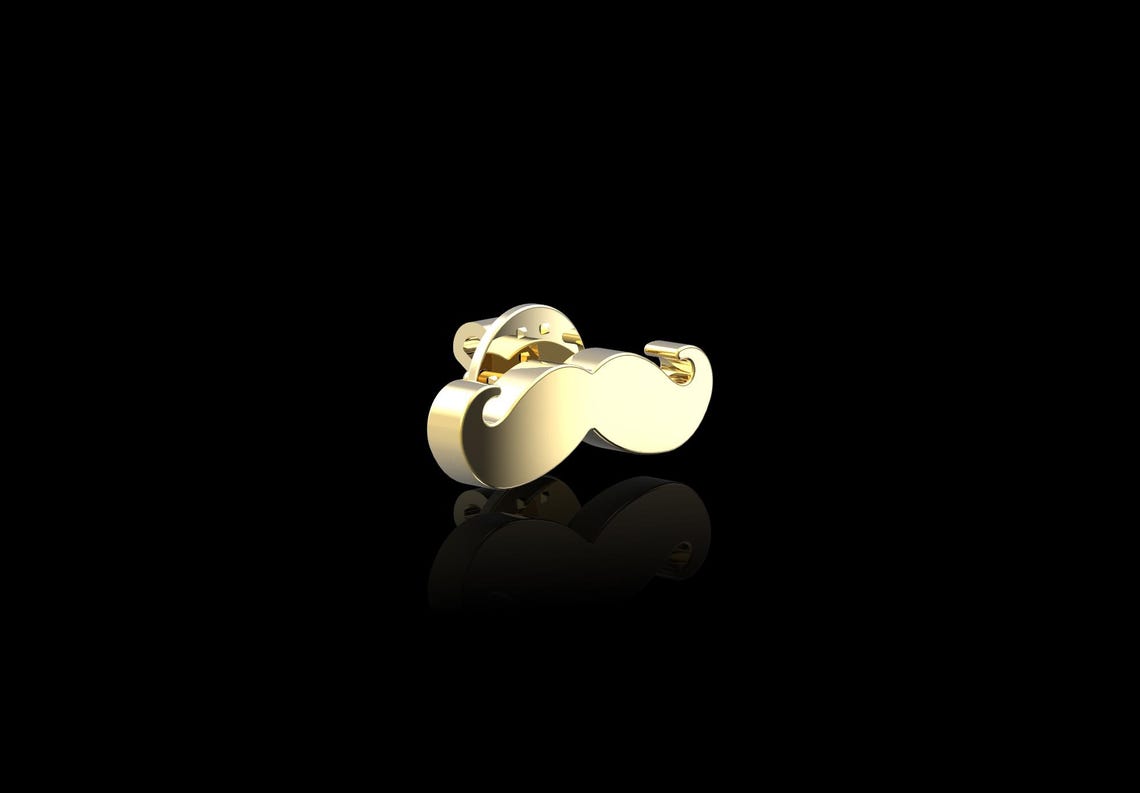 18K Gold Plate Moustache Lapel Pin, Movember Mustache Brooch, Bearded ...