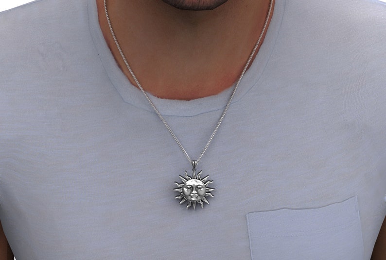 Sterling Silver Sun Pendant Necklace, Celestial Sun Pendant, Sun ...