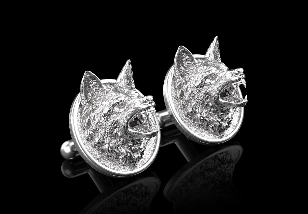 Sterling Silver Wolf Cufflinks Angry Wolf Head Wild Wolf - Etsy