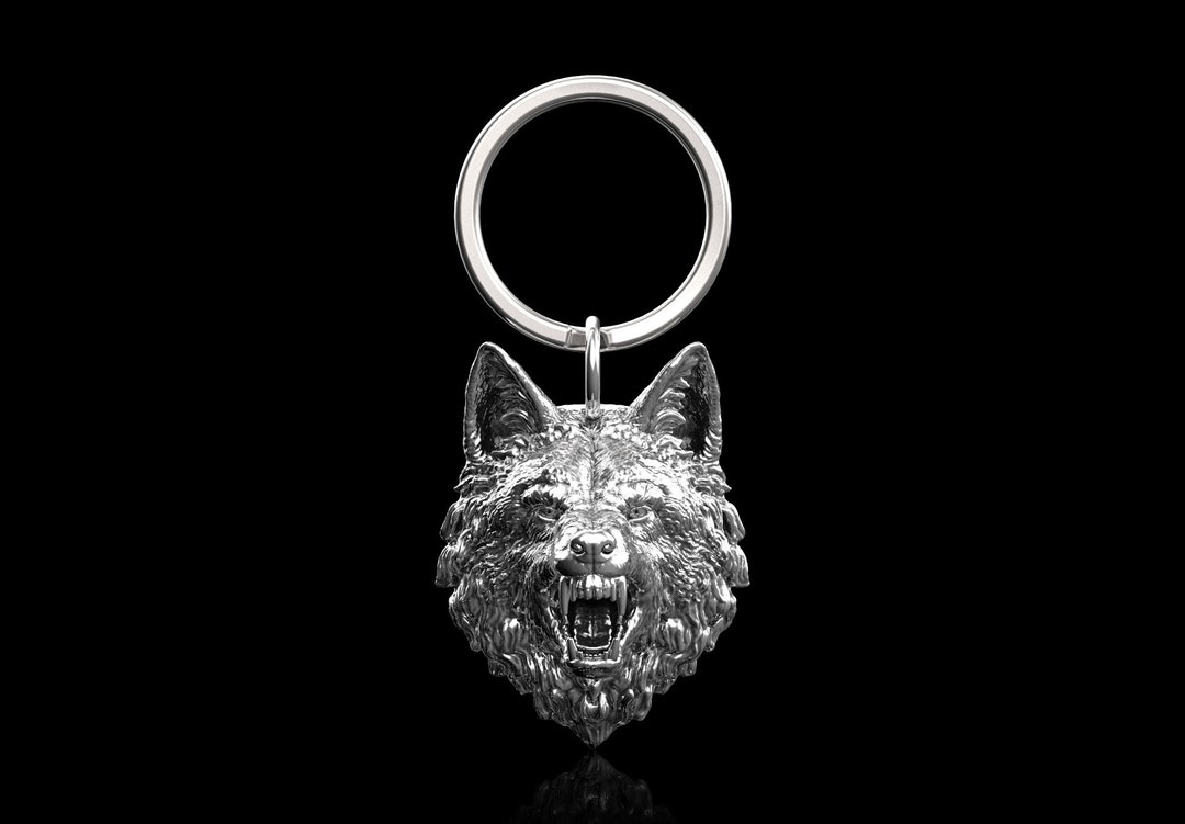 Sterling Silver Roaring Wolf Keychain, Wolf Keyring, Viking Nordic Wolf ...