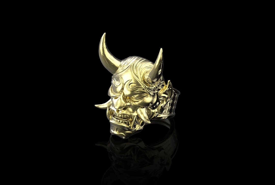 Brass Japanes Hannya Mask Men Ring, Devil Oni Ring, Japanese Symbol ...