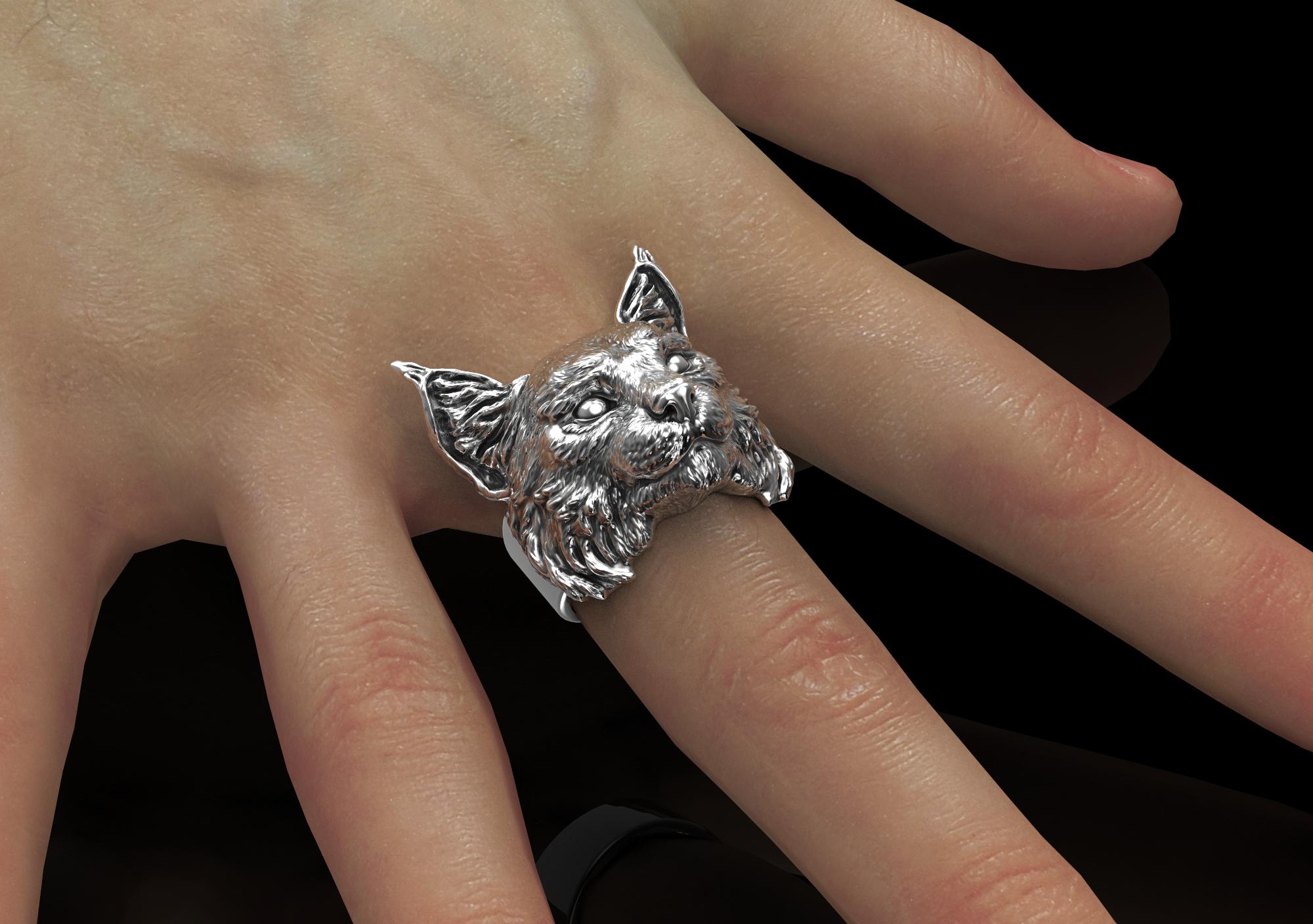Sterling Silver Bobcat Head Ring, Animal Ring for Man, Bobcat Jewelry ...