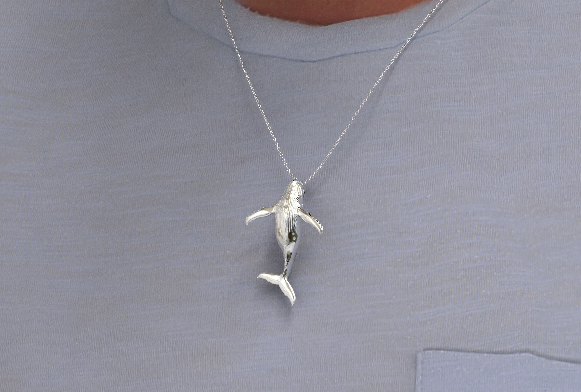 Sterling Silver Humpback Whale Charm Pendant Necklace, Whale Pendant ...