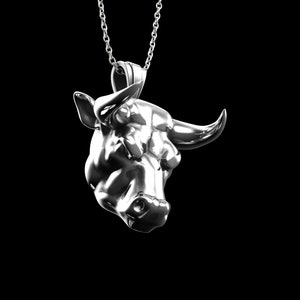 Sterling Silver Angry Bull Pendant Necklace, Men Bull Necklace, Mens ...
