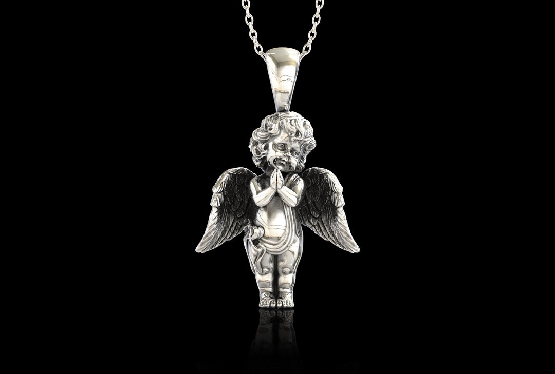 925 Sterling Silver Praying Baby Angel Pendant, Angel Charm, Religious ...
