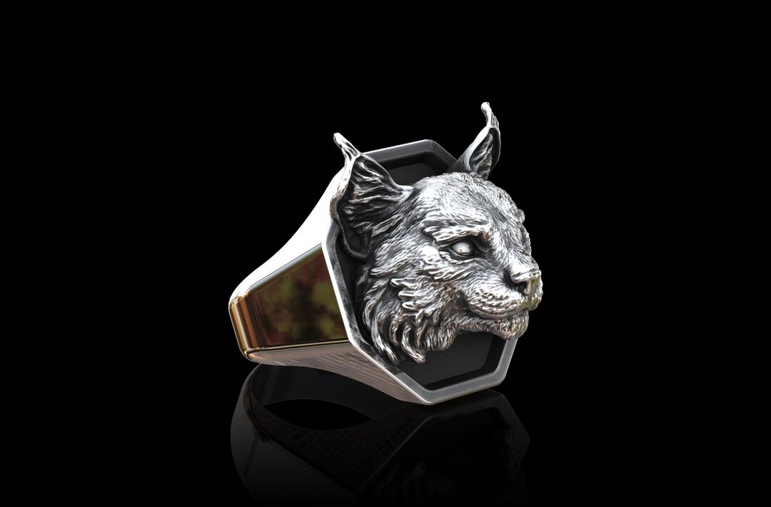 Sterling Silver Bobcat Head Ring, Animal Ring for Man, Bobcat Jewelry ...