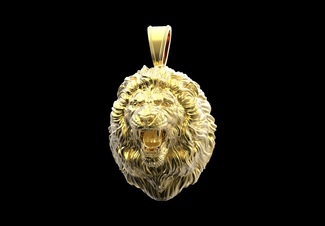 18K Gold Plated Angry Lion Pendant, Lion Hunting Prey Necklace, Pendant ...