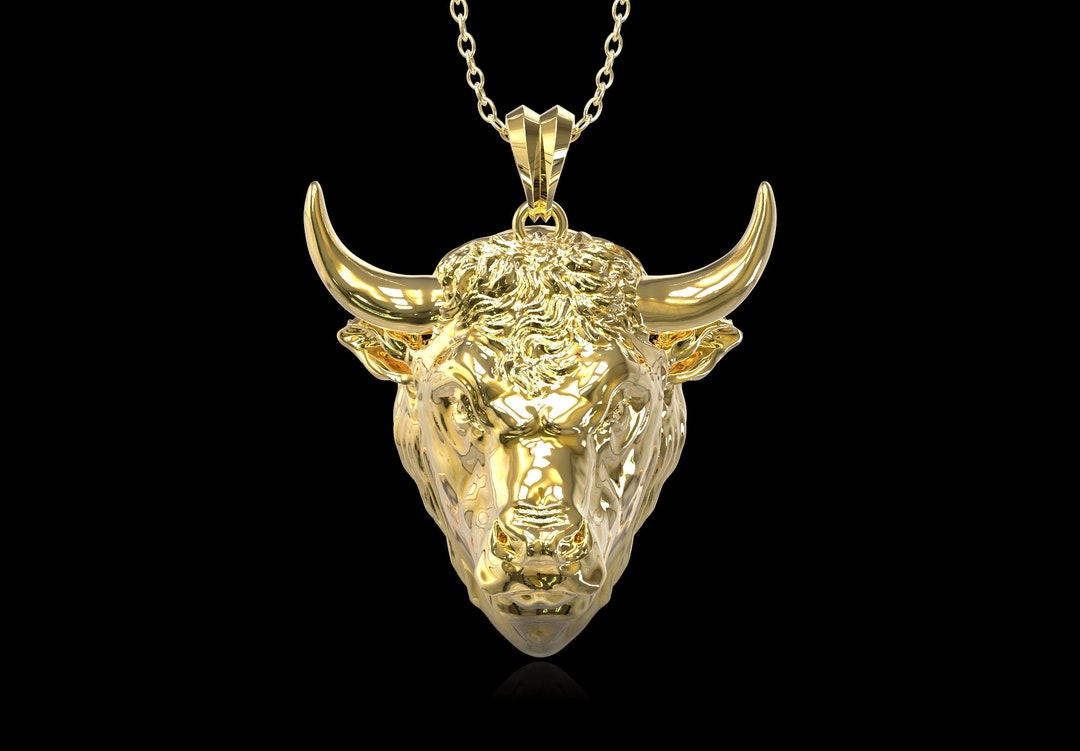18K Gold Plated Bull Head Pendant, Angry Bull Necklace, Men Bull ...