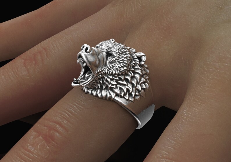 Bear Ring, Silver Bear Ring, Grizzly Bear Ring, Bear Men Ring, Mens ...