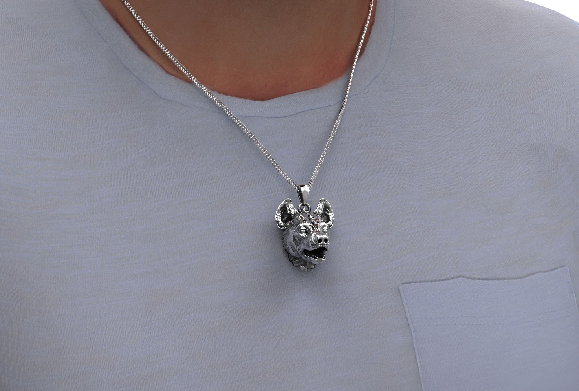 Sterling Silver Hyena Head Pendant, Beast Gothic Necklace, Handmade ...