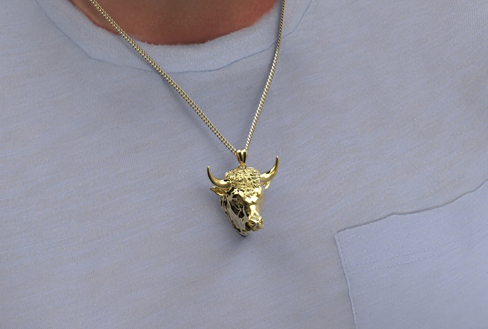 18K Gold Plated Bull Head Pendant, Angry Bull Necklace, Men Bull ...