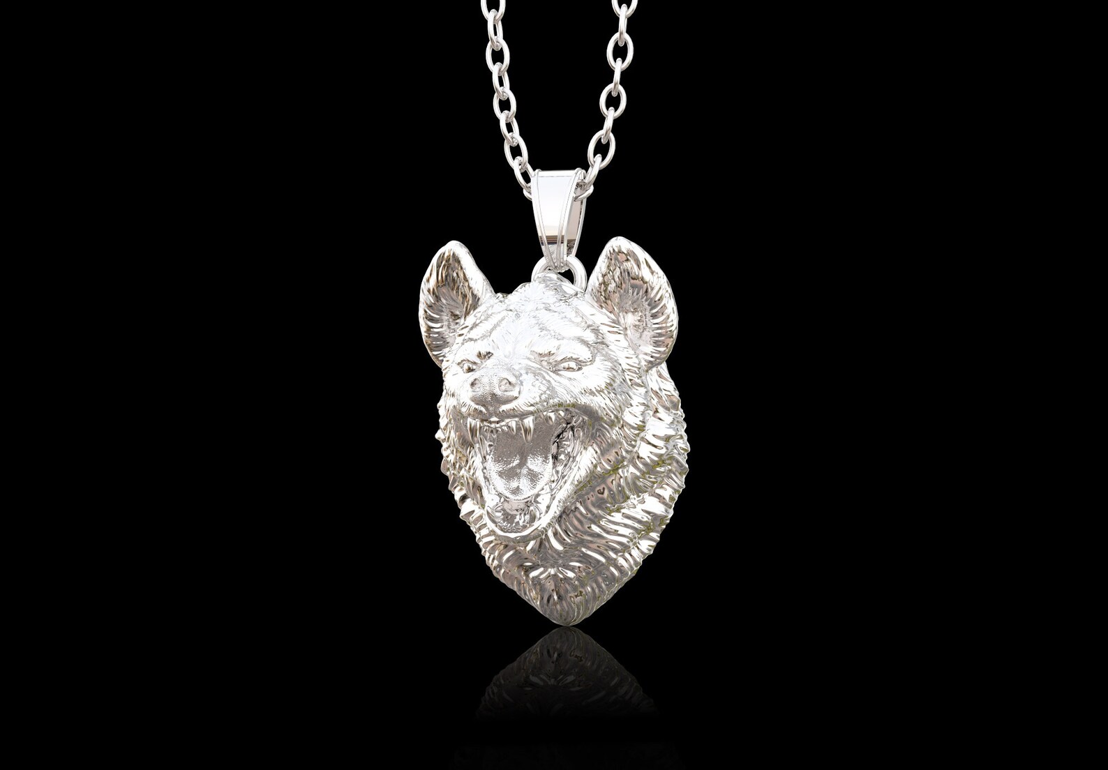High-gloss Silver Angry Hyena Pendant, Beast Gothic Necklace, Handmade ...