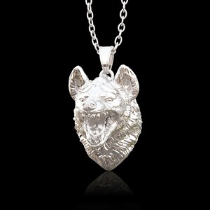 High-gloss Silver Angry Hyena Pendant, Beast Gothic Necklace, Handmade ...