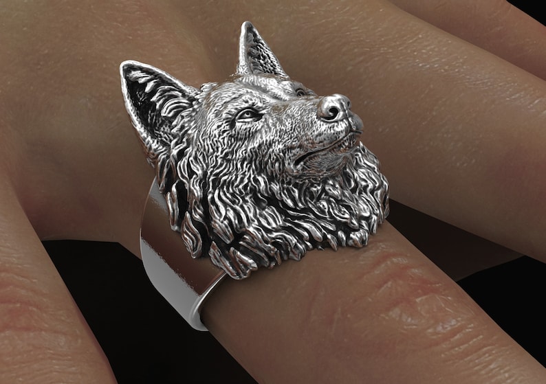 Silver Men Wolf Ring, Wolf Sterling Silver Men's Signet Ring, Jewelry ...